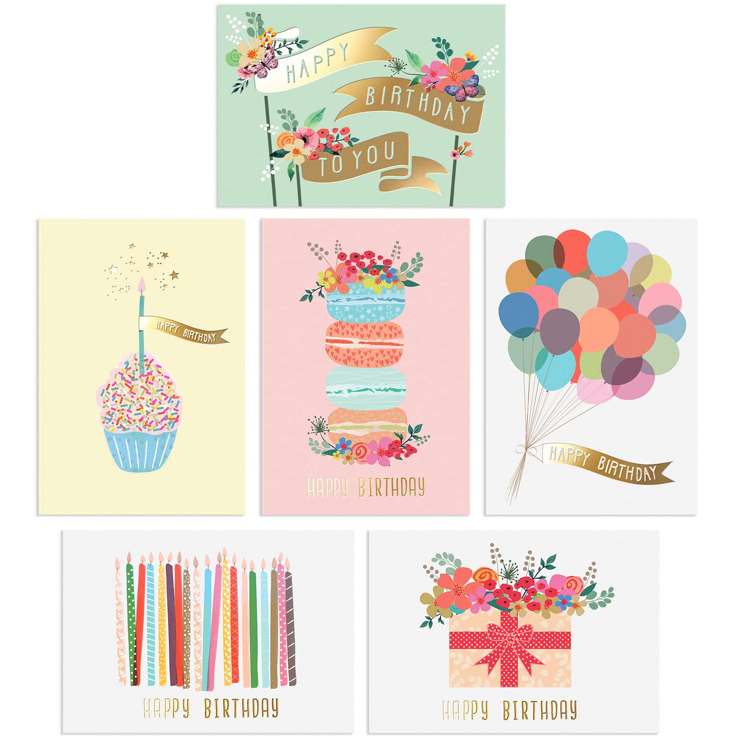 Sweetzer & Orange Gold Foil Bulk Birthday Cards Assortment – 48pc Bulk Happy Birthday Card with Envelopes Box Set – Assorted Blank Birthday Cards for Women, Men, and Kids in a Boxed Card Pack
