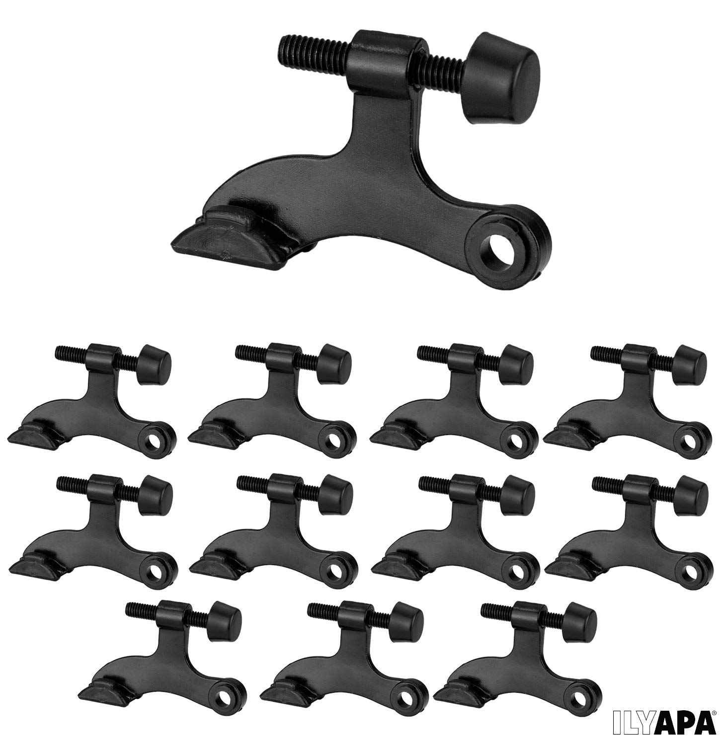 Ilyapa 12 Pack Hinge Pin Black Door Stops -Heavy Duty Adjustable Door Stopper 2-1/2" x 1-3/4”,with Black Rubber Bumper Tips