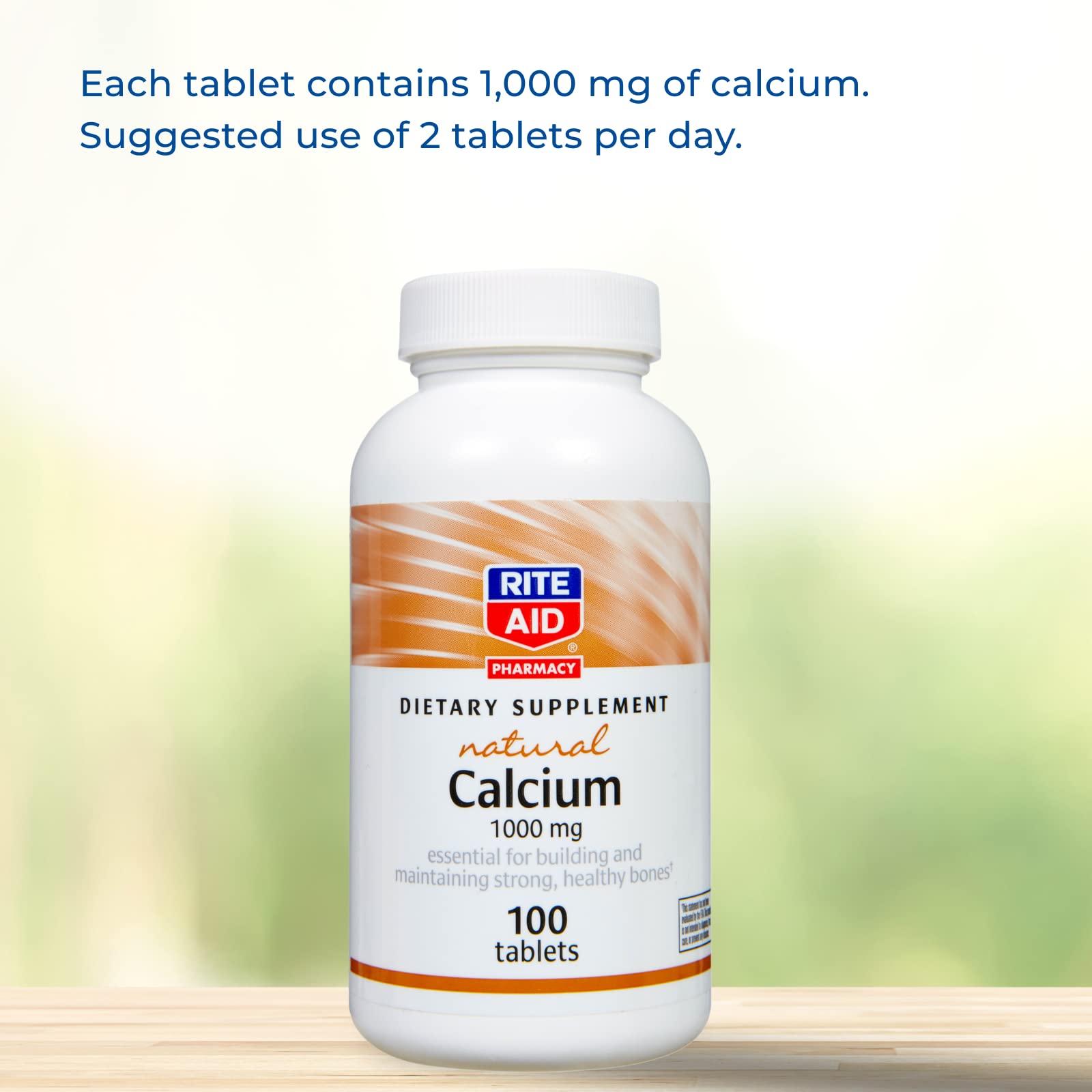 Rite Aid Calcium Supplement, 1000 mg - 100 Tablets | Supports Bone Health | Calcium Pills | Vitamin Calcium | Bone Health Supplement | Bone Supplement | Calcium Capsules | Calcium Tablets