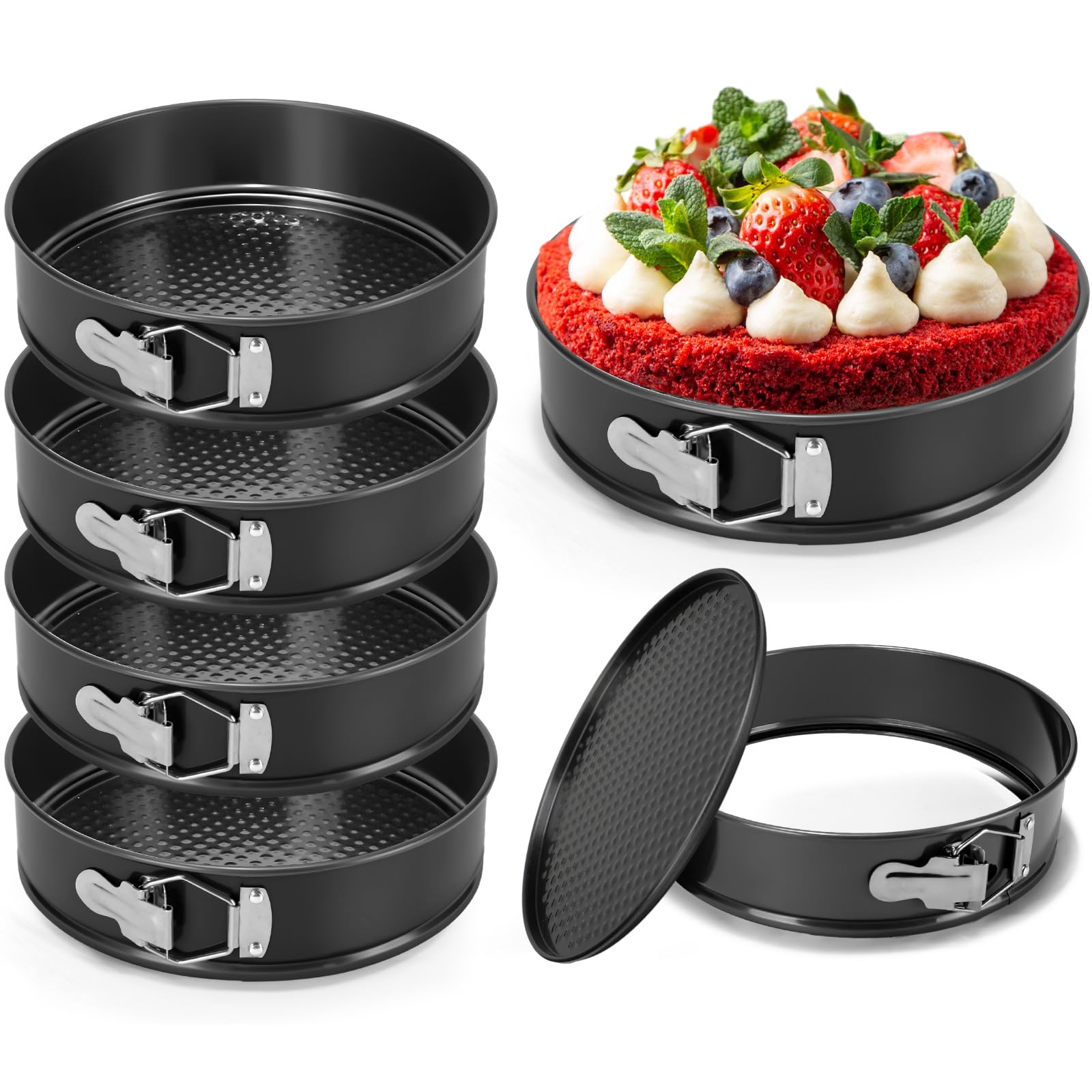 Umigy 6 Pack 9 Inch Springform Cake Pans Round Nonstick Cheesecake Pan Bakeware Springform Pan Spring Form Baking Pans Leakproof Cake Bakeware with Removable Bottom for for Home Baking Kitchen, Black