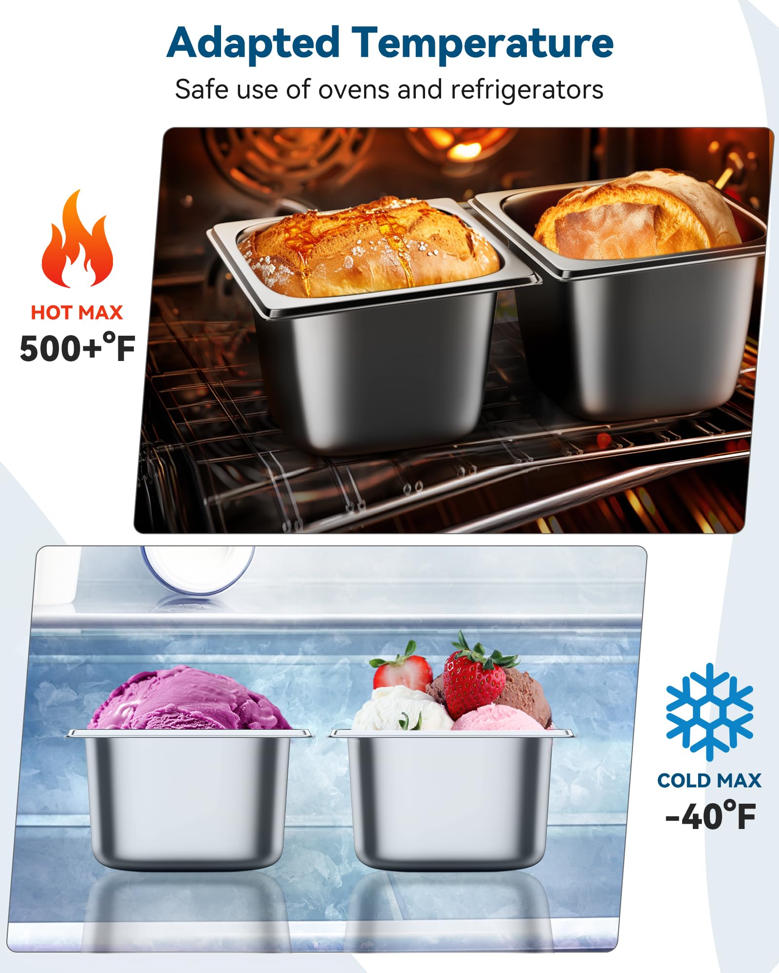 ZeroPone Hotel Pan 4" Deep Steam Table Pan 6 Pack 1/6 Size Hotel Pan 22 Gauge Stainless Steel Anti Jam Steam Table Pan