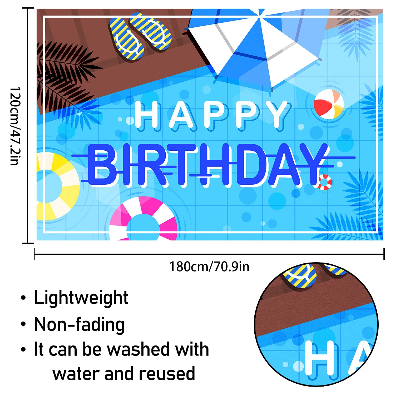 Swimming Pool Backdrop Banner Decor Blue β Happy Birthday Party Theme Decorations for Girls Boys Supplies