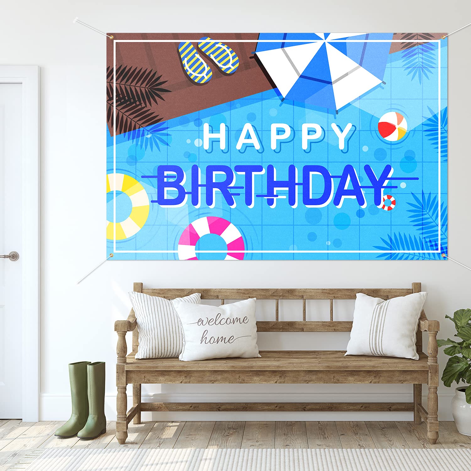 Swimming Pool Backdrop Banner Decor Blue β Happy Birthday Party Theme Decorations for Girls Boys Supplies