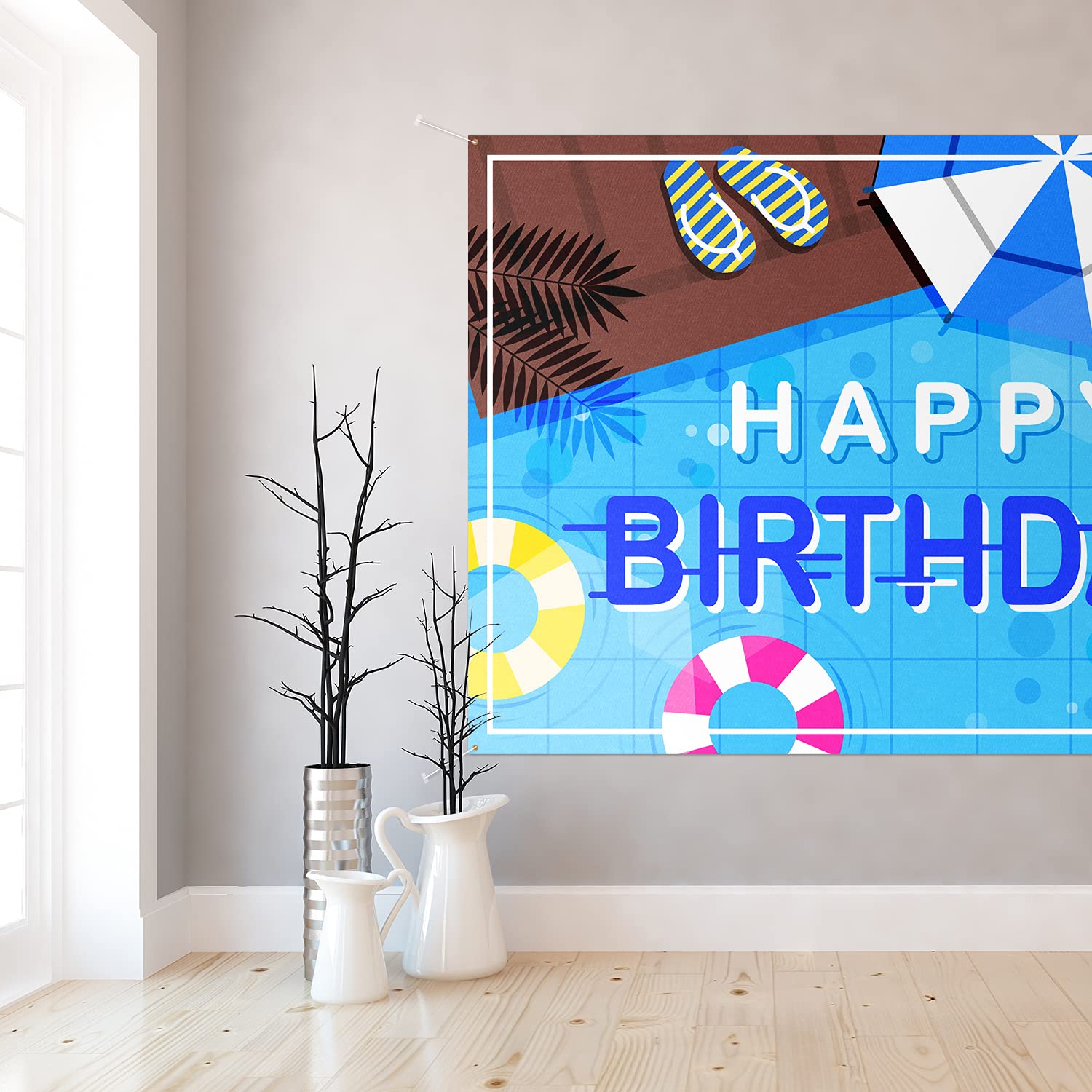 Swimming Pool Backdrop Banner Decor Blue β Happy Birthday Party Theme Decorations for Girls Boys Supplies