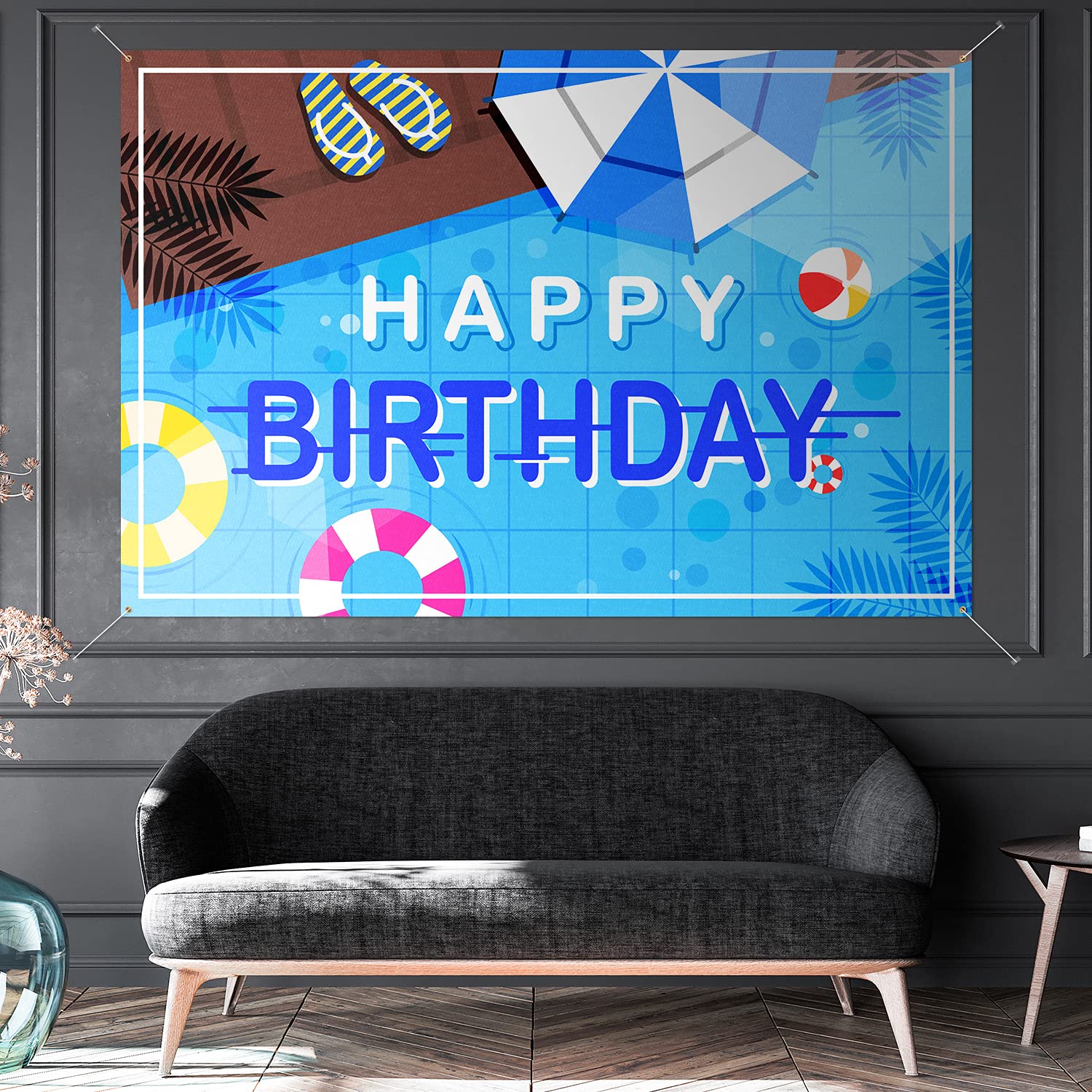 Swimming Pool Backdrop Banner Decor Blue β Happy Birthday Party Theme Decorations for Girls Boys Supplies