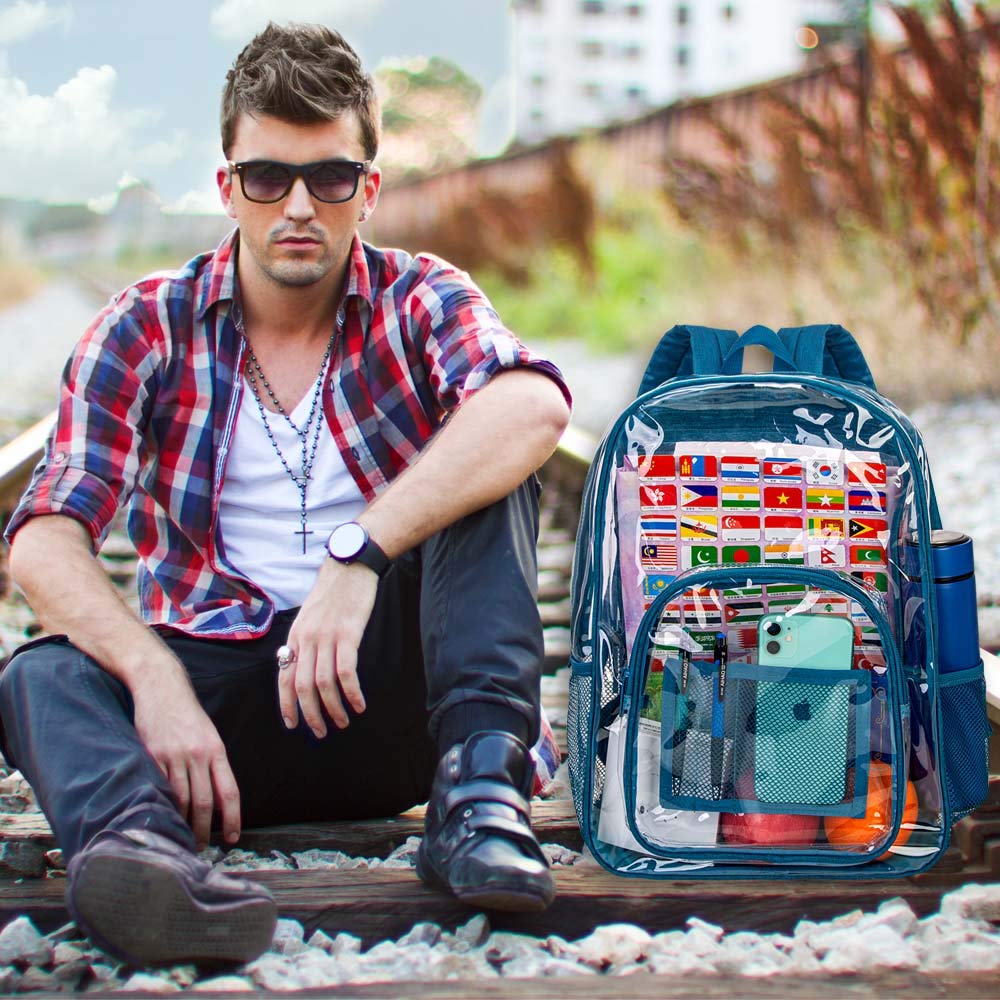 Clear Backpack 12x12x6 Stadium Approved, Transparent Mini Bookbag, Small Heavy Duty See Through Small Bag - Blue