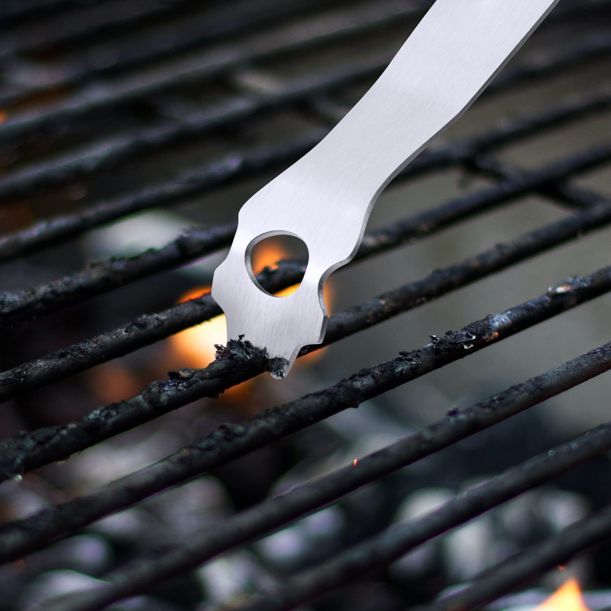 Grate Grill Scraper with Long Handle, Universal 14" Long Stainless Steel Grill Cleaner, Grill Grate Accessory, BBQ Barbecue Cleaning Gadgets, Hang Loop Included