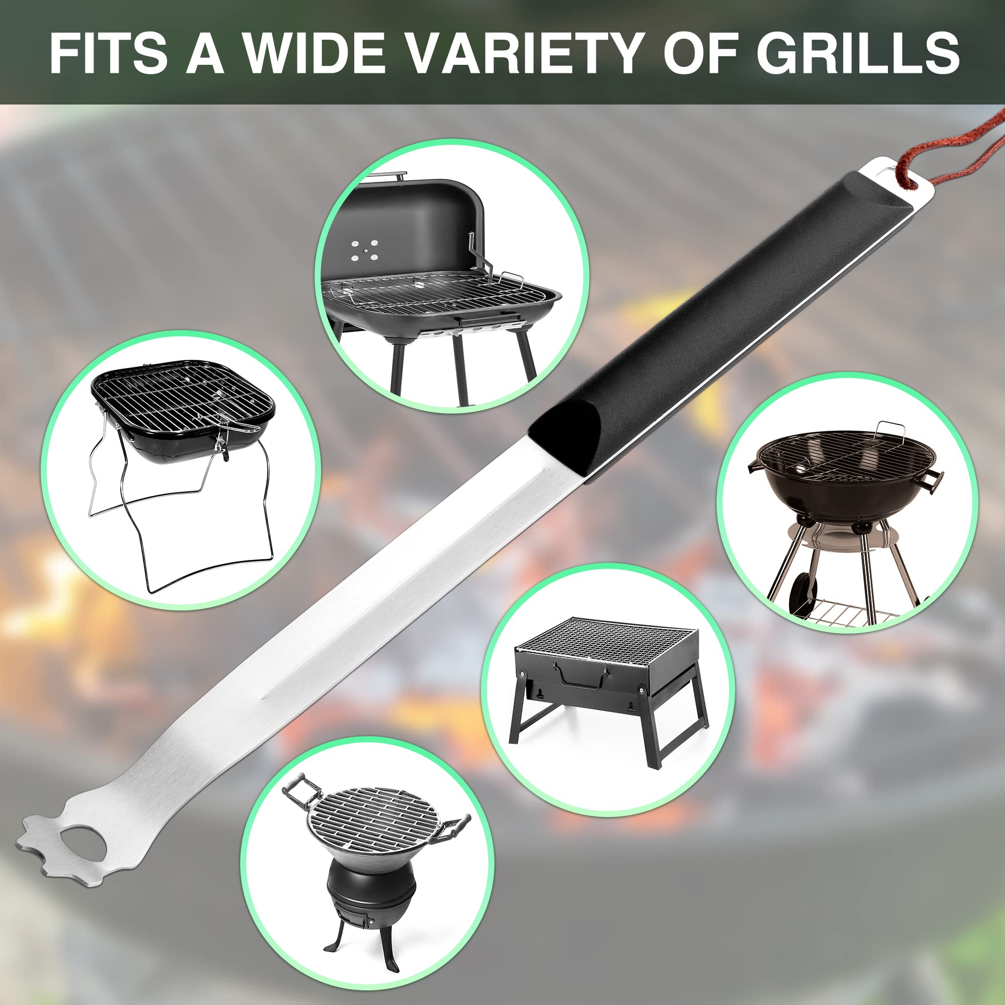 Grate Grill Scraper with Long Handle, Universal 14" Long Stainless Steel Grill Cleaner, Grill Grate Accessory, BBQ Barbecue Cleaning Gadgets, Hang Loop Included