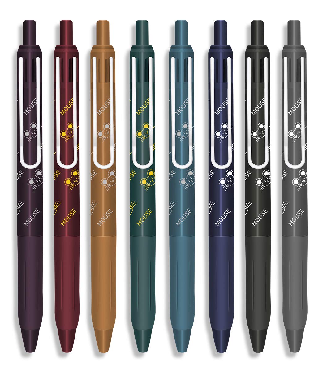 COLNK Colored Gel Pens with Retro Ink Retractable, Premium Vintage Pens for Coloring, Smooth Fine Planner Writing Pens 0.5mm, Assorted Colors, Pack of 8pcs