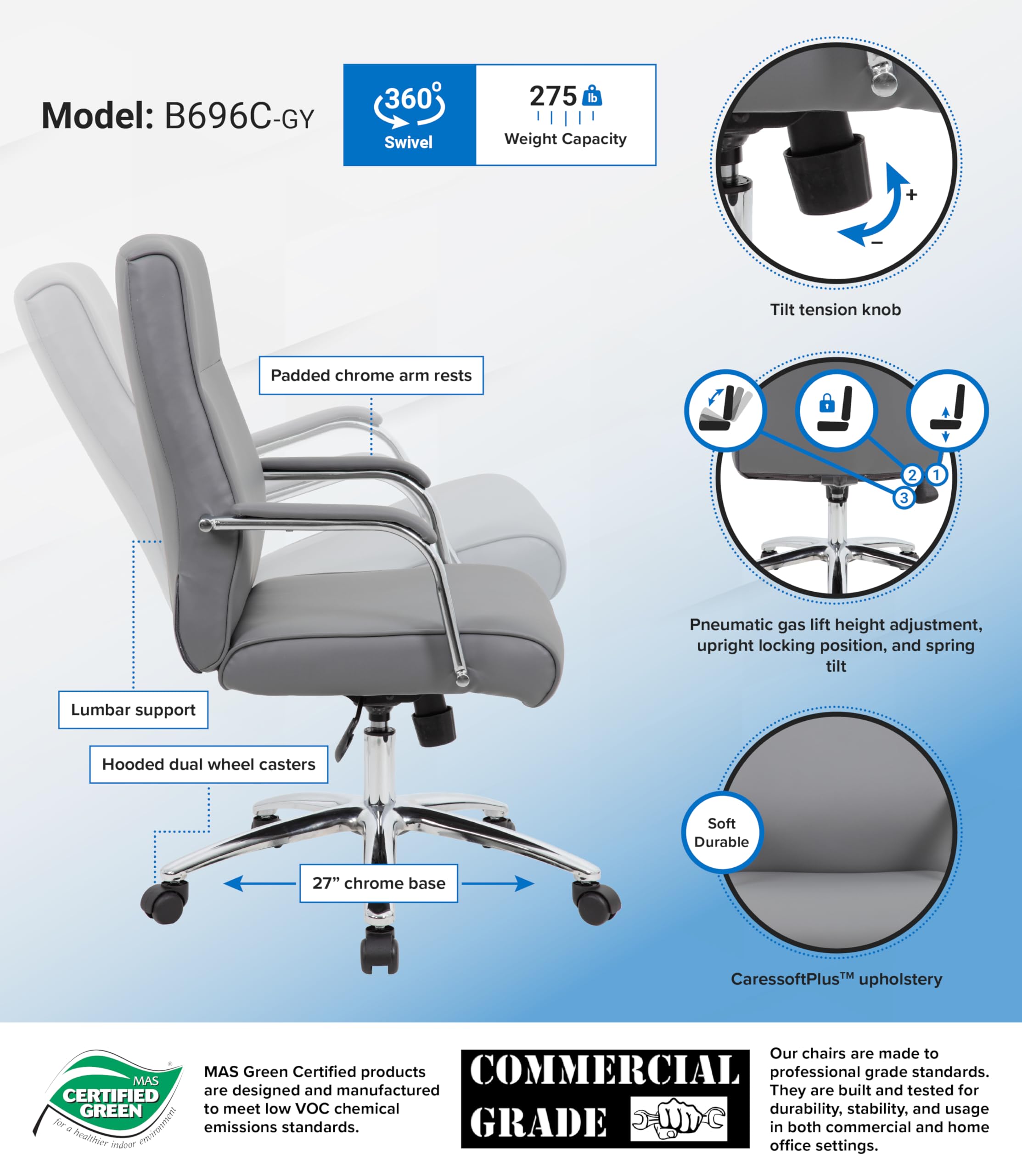 Boss Office Products Chairs Executive Seating, Grey