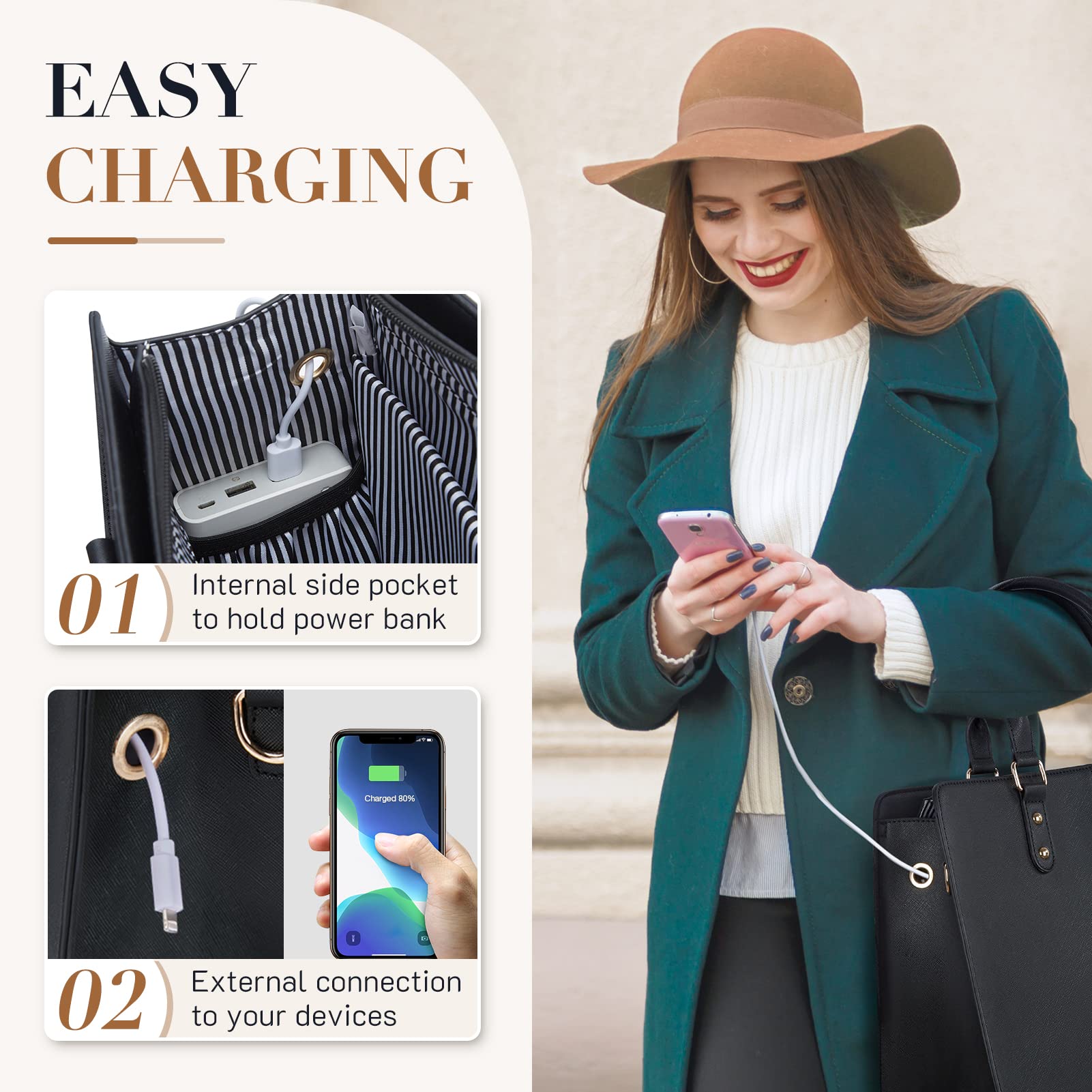 ECOSUSI Laptop Tote Bag Laptop Bag 15.6 inch Work Shoulder Briefcase Computer Messenger with Clutch Satchel Handbag 2 PCS Set