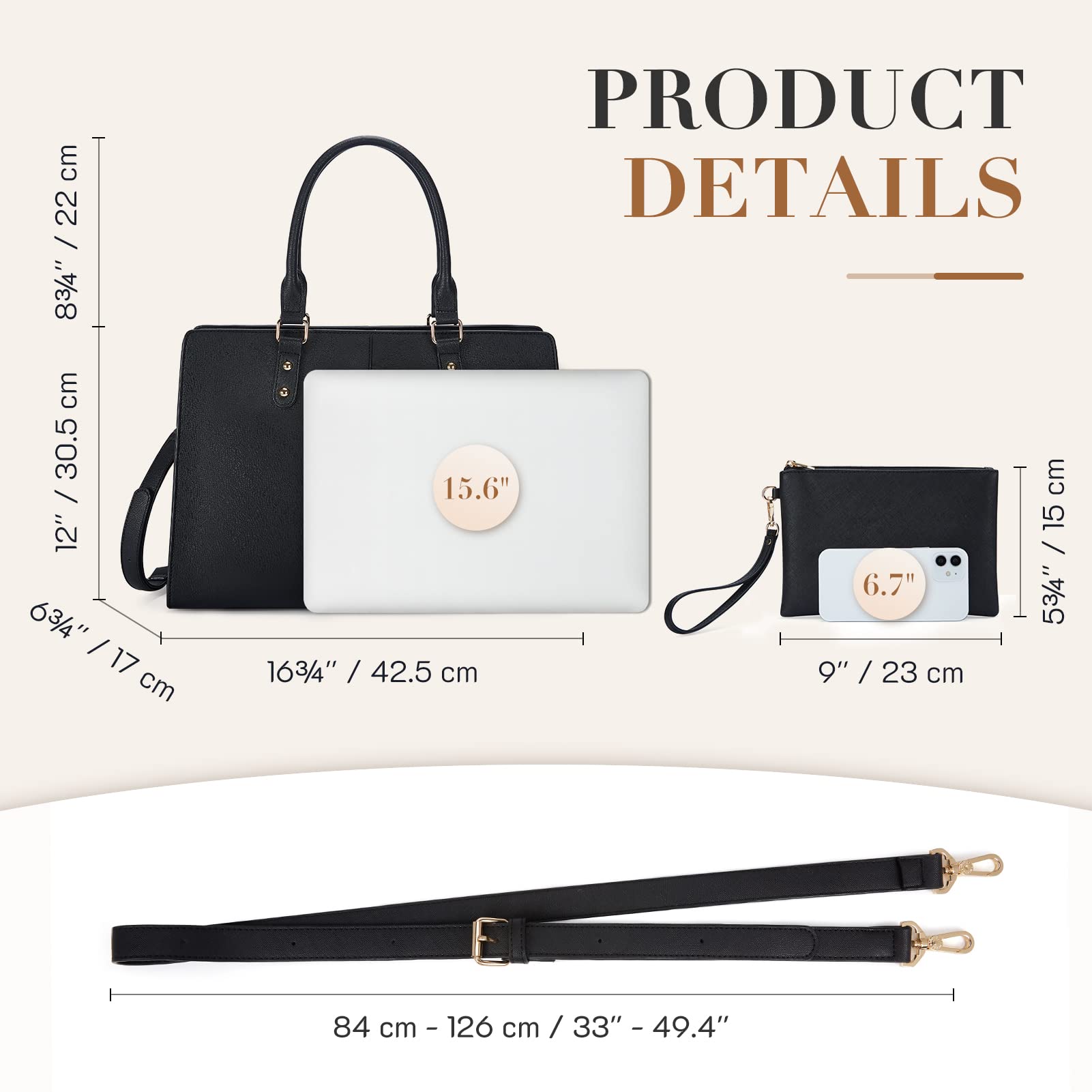 ECOSUSI Laptop Tote Bag Laptop Bag 15.6 inch Work Shoulder Briefcase Computer Messenger with Clutch Satchel Handbag 2 PCS Set