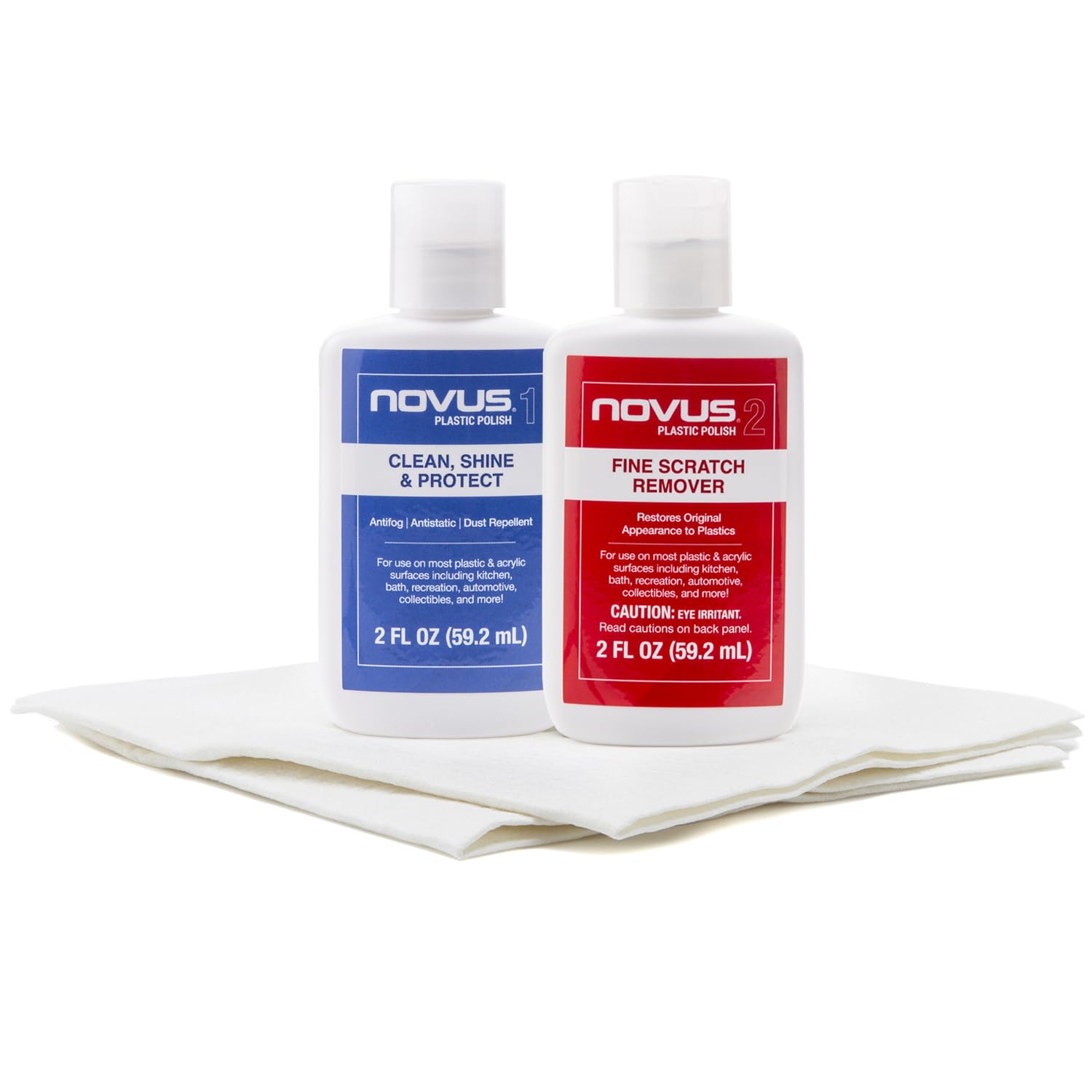 NOVUS-PK2-2 | Plastic Clean & Shine #1, Fine Scratch Remover #2 and Polish Mates Pack | 2 Ounce Bottles