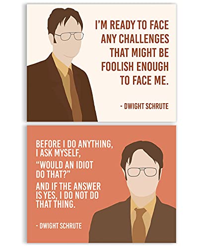 Dwight Schrute Quotes Set of 2 Wall Art Prints - Challenges/Idiot Quotes Artwork Posters - Funny Gift for Office Fans - 8x10 - Unframed