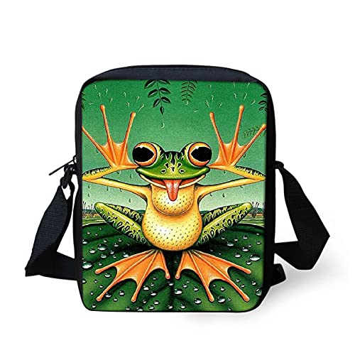 STUOARTE Cartoon Frog Print Crossbody Slingbag with Adjustable Strap, Lightweight Durable Purse Tote Shoulder Messenger Bags Travel Bag Handbag for Women Teens