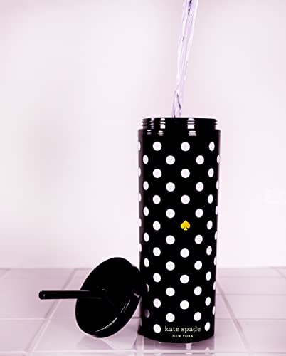 Kate Spade New York Insulated Tumbler with Reusable Straw, Black 20 Ounce Acrylic Travel Cup with Lid, Polka Dots