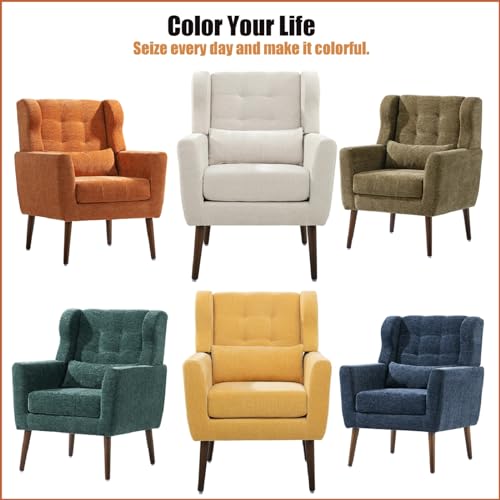 Lefosure Modern Accent Chairs,Upholstered Arm Chairs with Pillow,Mid Century Sofa Chairs with Chenille Fabric,Comfy Reading Chair for Living Room,Bedroom (Yellow, Set of 2)