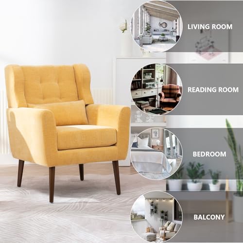 Lefosure Modern Accent Chairs,Upholstered Arm Chairs with Pillow,Mid Century Sofa Chairs with Chenille Fabric,Comfy Reading Chair for Living Room,Bedroom (Yellow, Set of 2)