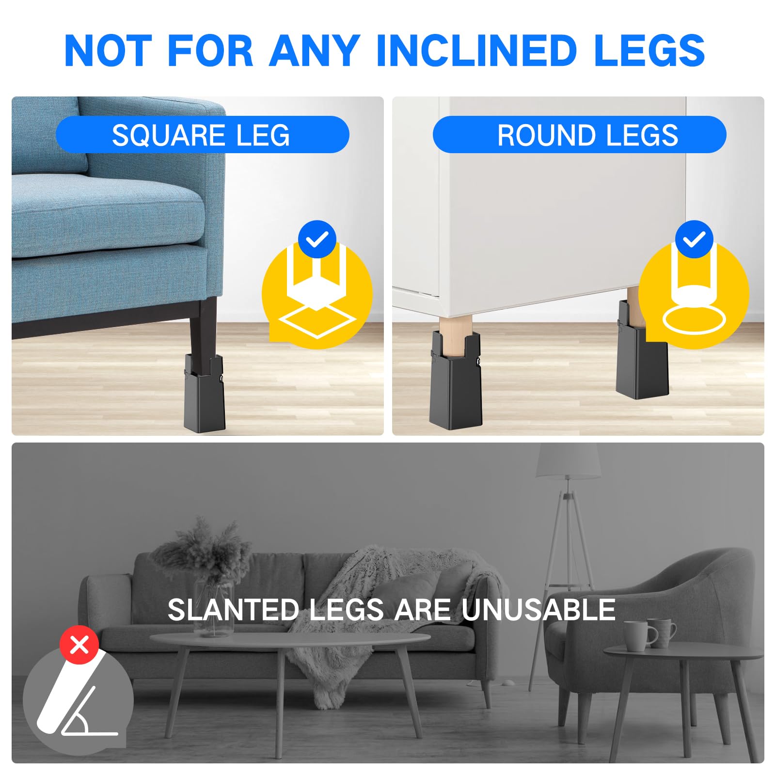 XNN Furniture Risers Adjustable Bed Risers 4 Inch with Screw Clamps, Chair Risers, Fit Small Furniture Legs Diameter from 0.8"-1.6" Table Leg Extenders, Desk Sofa Risers, Supports 20000 LBS (4 Pack)