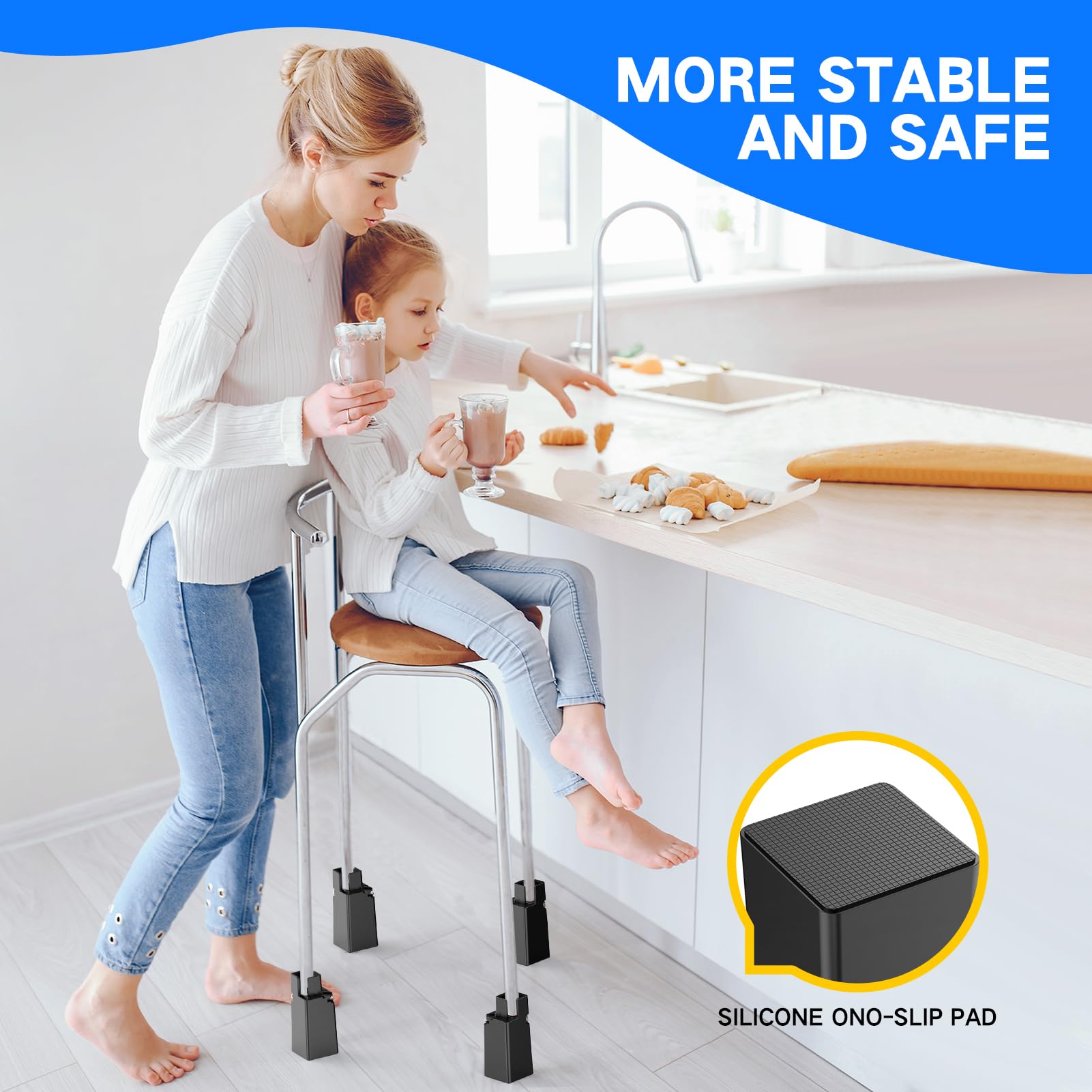 XNN Furniture Risers Adjustable Bed Risers 4 Inch with Screw Clamps, Chair Risers, Fit Small Furniture Legs Diameter from 0.8"-1.6" Table Leg Extenders, Desk Sofa Risers, Supports 20000 LBS (4 Pack)