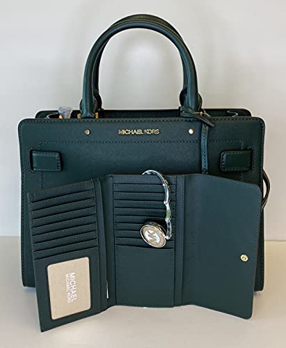 Michael Kors MICHAEL Michael Kors Rayne MD EW Satchel bundled with Trifold Wallet Purse Hook (Racing Green)