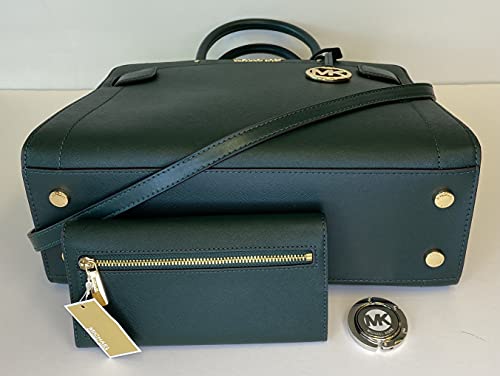 Michael Kors MICHAEL Michael Kors Rayne MD EW Satchel bundled with Trifold Wallet Purse Hook (Racing Green)