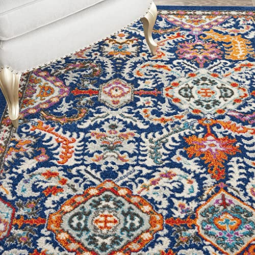 Nourison Passion Rustic Blue/Multicolor 5'3" x 7'3" Area -Rug, Easy -Cleaning, Non Shedding, Bed Room, Living Room, Dining Room, Kitchen (5x7)