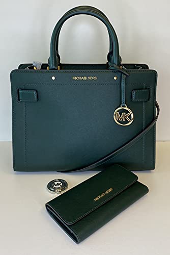 Michael Kors MICHAEL Michael Kors Rayne MD EW Satchel bundled with Trifold Wallet Purse Hook (Racing Green)