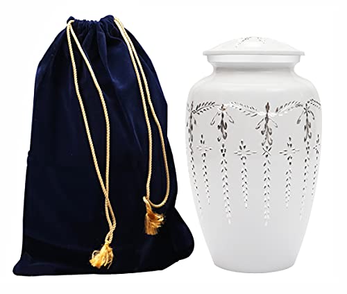 Urn for Human Ashes Adult ,Adult Urn Funeral ,Large Urn for Human Ashes, Creamation Urn Human Ashes,A Beautiful Urn for Your Loved Ones Remains,Diamond Cut- Measurement 10x7 White/Silver