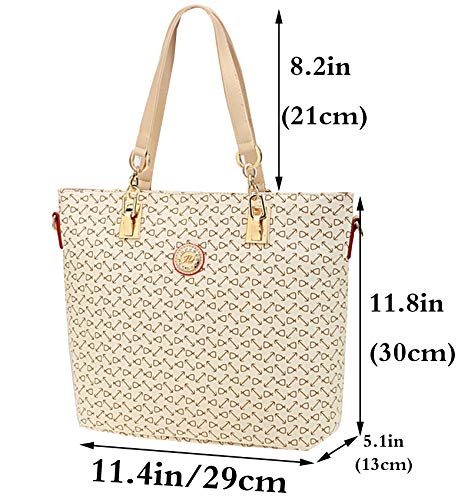 RainboSee Women 6 Pcs Handbag Tote Stitching Shoulder Bag PU Top Handle Hobo Satchel Purse Clutch Beige