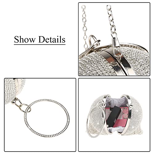 GUOZI Womens Round Ball Crystal Evening Clutch Purse with Tassel, Glitter Rhinestones Crossbody Shoulder Handbag for Wedding Party