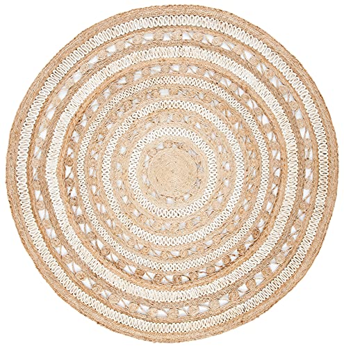 SAFAVIEH Natural Fiber Round Collection 5' Round Ivory NF169B Handmade Boho Charm Farmhouse Jute Area Rug