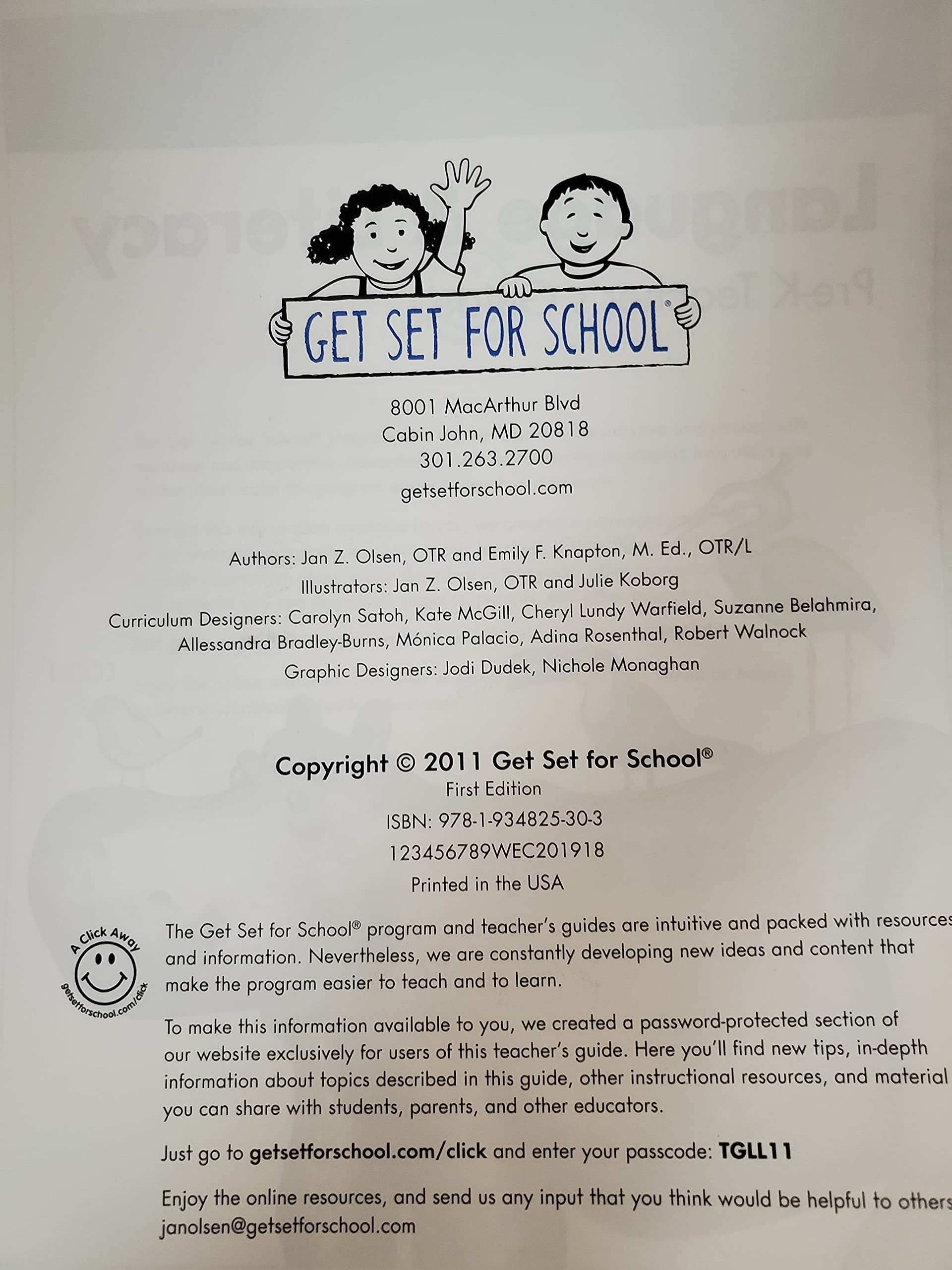 Handwriting Without Tears Get Set for School: Language and Literacy Pre-k Teachers Guide