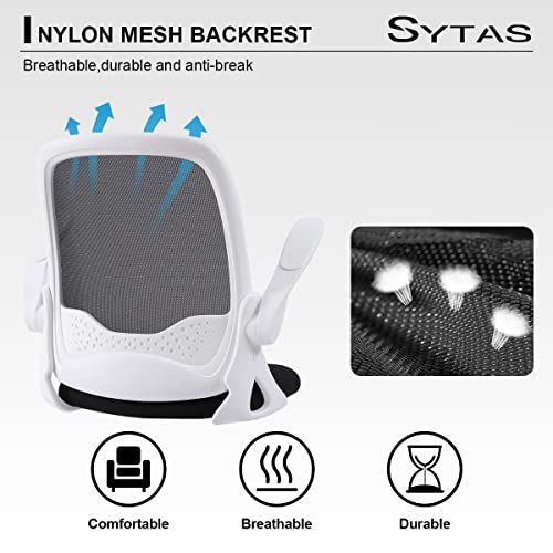 Sytas Office Chair Ergonomic Desk Chair Rolling Swivel Mesh Computer Task Chair with Flip-up Arms and Adjustable Height，for Adults and Kids，White