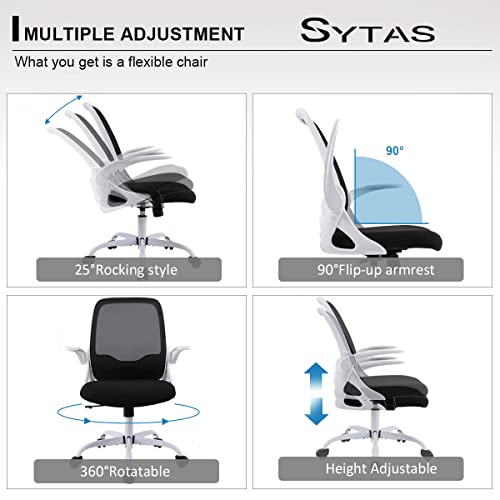 Sytas Office Chair Ergonomic Desk Chair Rolling Swivel Mesh Computer Task Chair with Flip-up Arms and Adjustable Height，for Adults and Kids，White