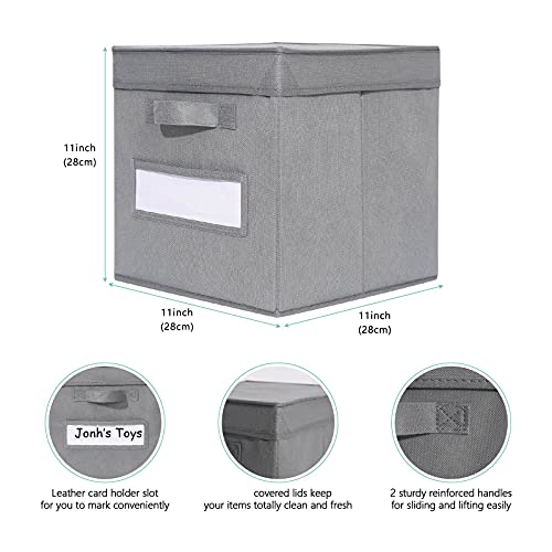 Collapsible Storage Containers Cubes 3pcs Fabric Cube Storage Bins with Lids for Organizing Shelves Home Bedroom Closet Office,Storage Boxes Baskets Organizer with Label & Pen,Large (Beige)