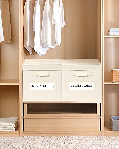Collapsible Storage Containers Cubes 3pcs Fabric Cube Storage Bins with Lids for Organizing Shelves Home Bedroom Closet Office,Storage Boxes Baskets Organizer with Label & Pen,Large (Beige)