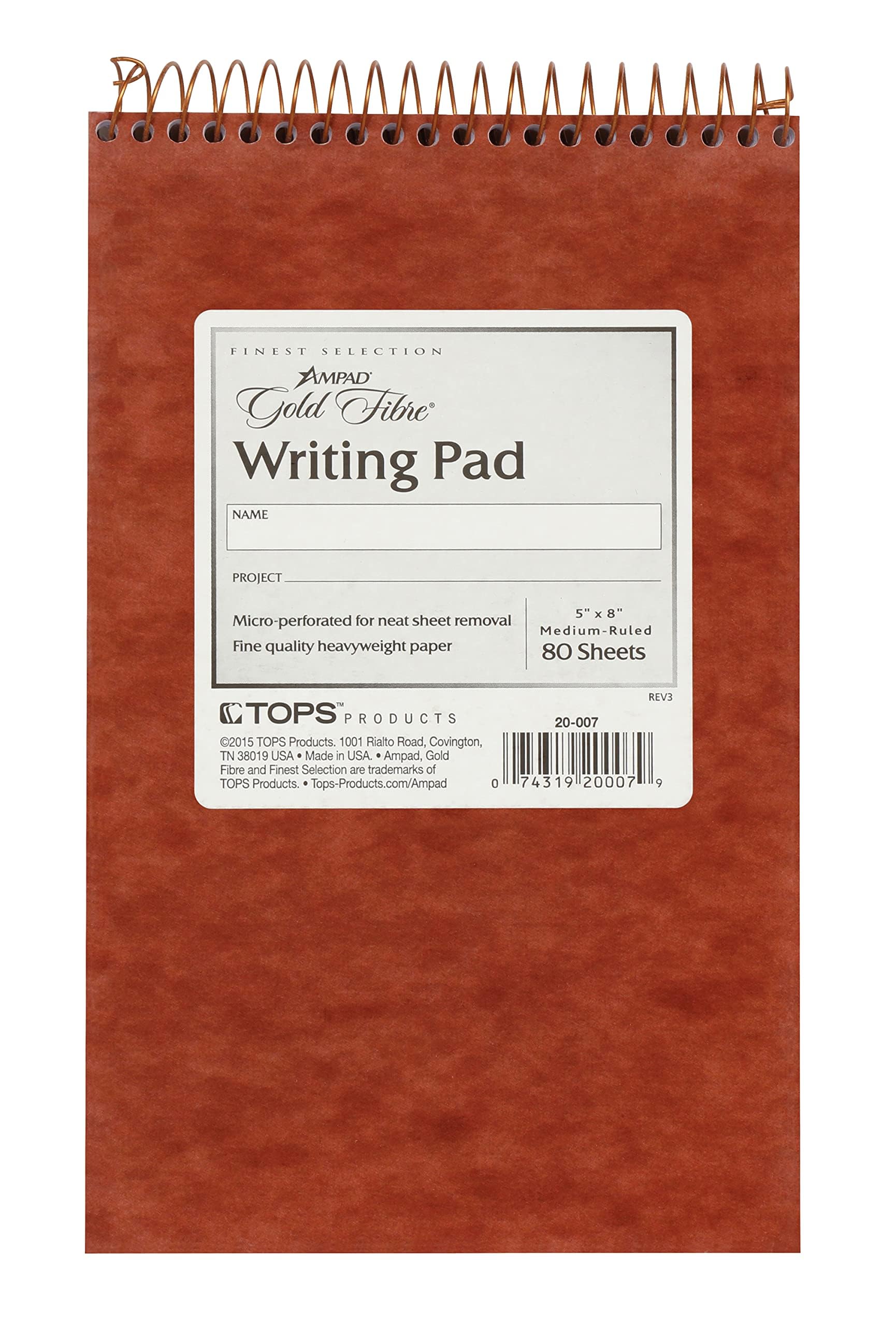 Ampad Gold Fibre Retro Writing Pad, Red Cover, Ivory Paper, 5 x 8, Medium Rule, 80 Sheets, 1 Each (20-007)