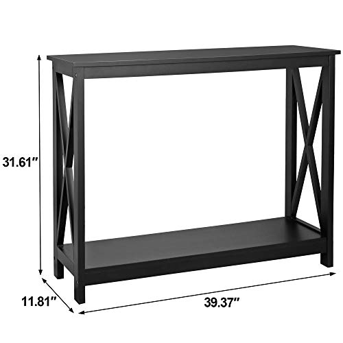 SUPER DEAL 2-Tier Narrow Console Sofa Side Table for Entryway/Hallway/Living Room, 39.3in L x 11.8in W x 31.6in H, Black