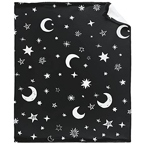 TERSTIN Black and White Moon and Star Throw Blanket Soft Flannel Fleece Velvet Plush Personalized Throws Fuzzy Warm Cozy Soft Bedding Blankets Anti-Pilling 50"x40"