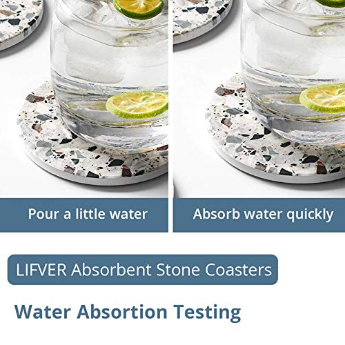LIFVER Coasters for Drinks, Absorbent Coasters with Holder, Coasters Set of 6, Avoid Furniture Being Scratched, Funny Housewarming Gift for Home Decor and Kitchen, 4 inches, Granite-Style
