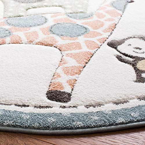 SAFAVIEH Carousel Kids Collection 4' Round Ivory CRK120A Animal Nursery Playroom Area Rug