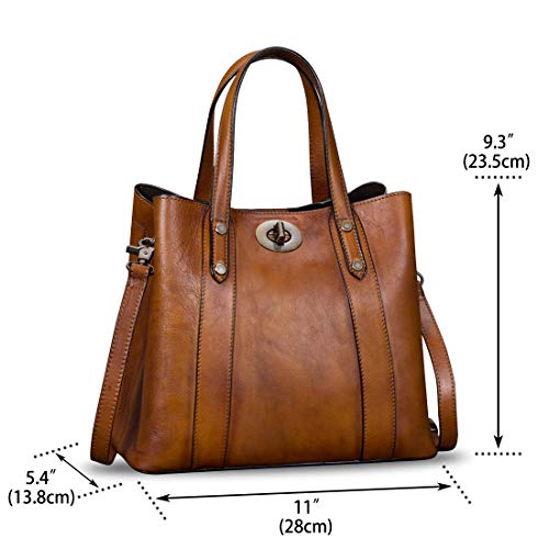 Genuine Leather Handbags for Women Satchel Purses Vintage Handmade Shoulder Bag Cowhide Top Handle Handbag Totes (Brown)
