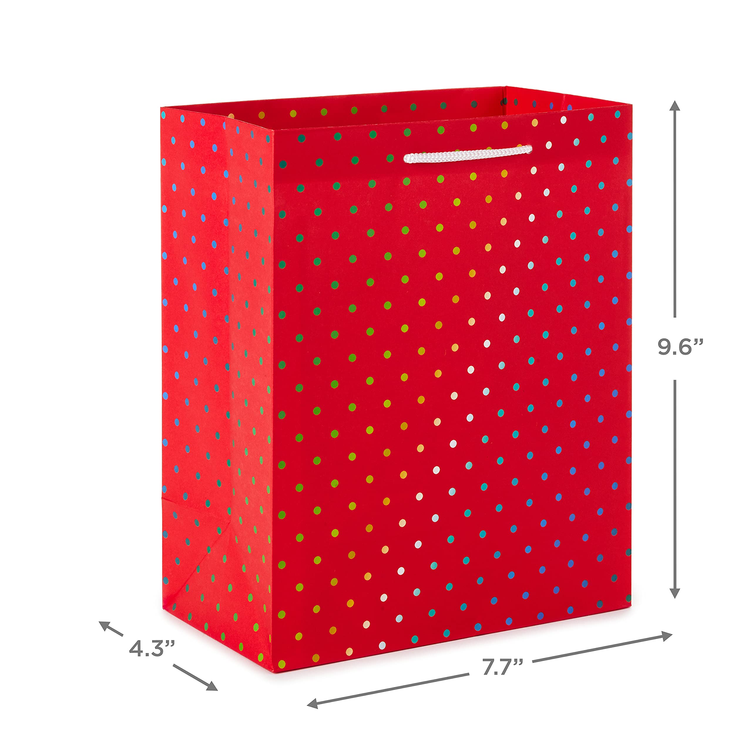 Hallmark 9" Medium Holiday Gift Bag Bundle (6 Bags, 3 Designs: Red Polka Dot, Colorful Christmas Trees, Navy Snowflake) for Christmas, Birthdays, Kids