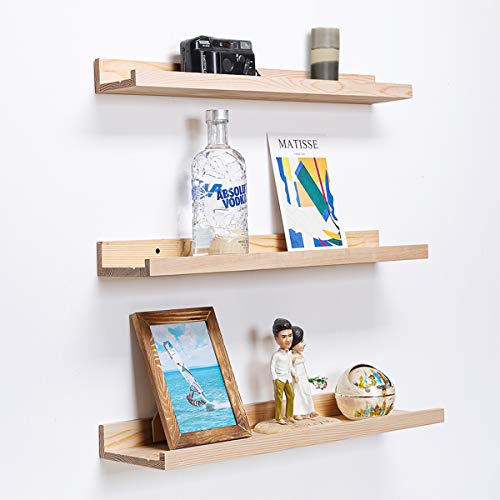 AZSKY 24 Inch Floating Shelves Natural Wood Wall Mounted Set of 3,Wooden Large Picture Ledge Shelf for Home Decoration for bedrooms,Office,Living Room, Kitchen,3 Same Sizes