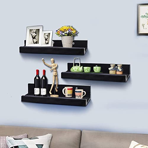 Lavezee 24 Inch + 36 Inch Black Floating Wall Ledge Shelves Set of 3