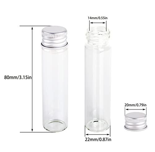 MaxMau 24 Glass Small Bottles 20ml Mini Jars with Screwed Metal Lids Clear Tiny Vials Aluminium Top Caps Sealed Storing Jewelry Beads Miniature Sample Bottle Wedding Favors Art Crafts DIY Decor