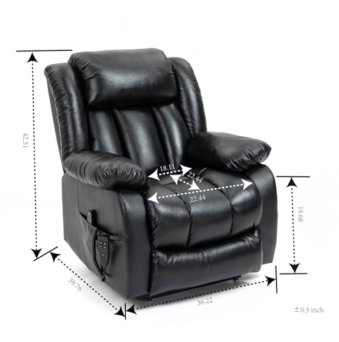 Electric Power Lift Chairs Recliner,Genuine Leather Upholstered Reclining Lifting Chair,Heated Vibration Massage Sofa Armchair, Dual Motor Infinite Position Lounge Couch w/Side Pockets and USB Ports