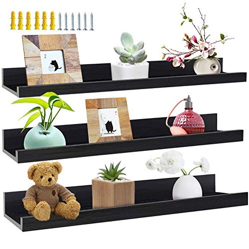 Lavezee 24 Inch + 36 Inch Black Floating Wall Ledge Shelves Set of 3
