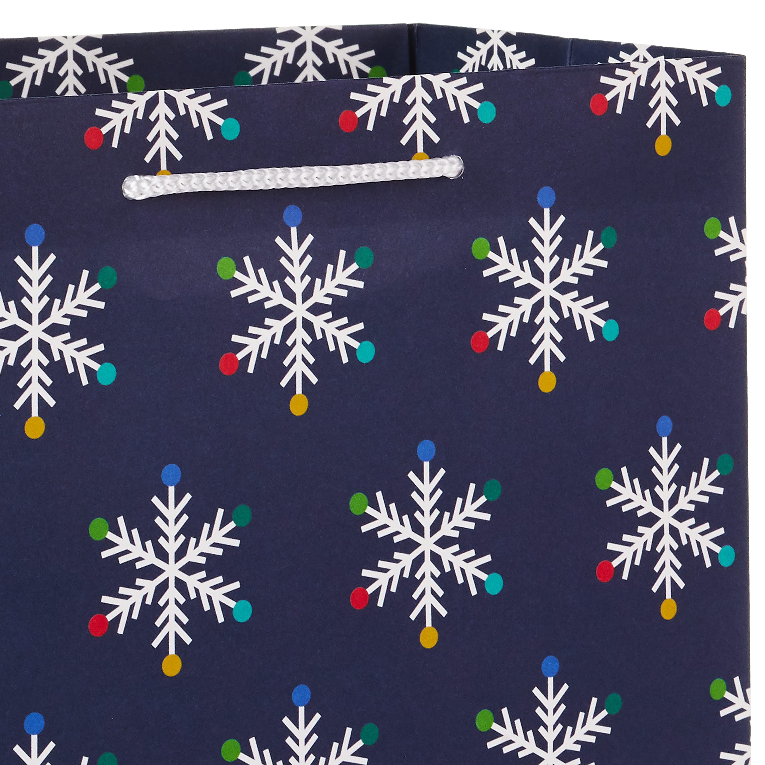 Hallmark 9" Medium Holiday Gift Bag Bundle (6 Bags, 3 Designs: Red Polka Dot, Colorful Christmas Trees, Navy Snowflake) for Christmas, Birthdays, Kids